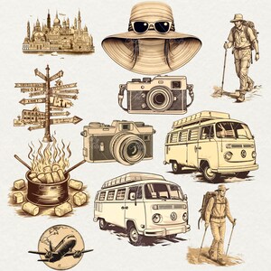 Vintage Travel Clipart, Old Retro Graphics 58 PNG, Retro Camping, Plane ...