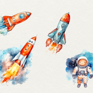 Watercolor Space Clipart, 29 PNG Rocket Watercolor Clipart, Planets ...