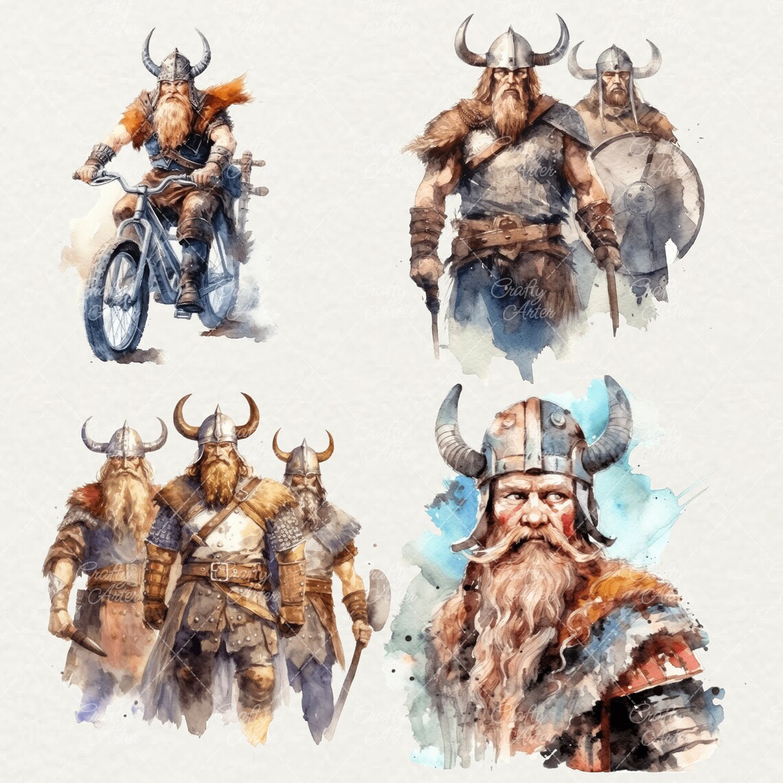 Watercolor Viking Clipart: 25 PNG Nordic Illustrations (commercial Use ...