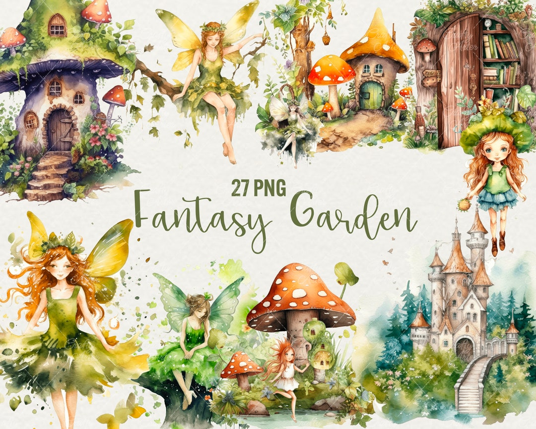 Watercolor Fantasy Forest Clipart, 27 PNG Watercolor Fantasy Fairy ...