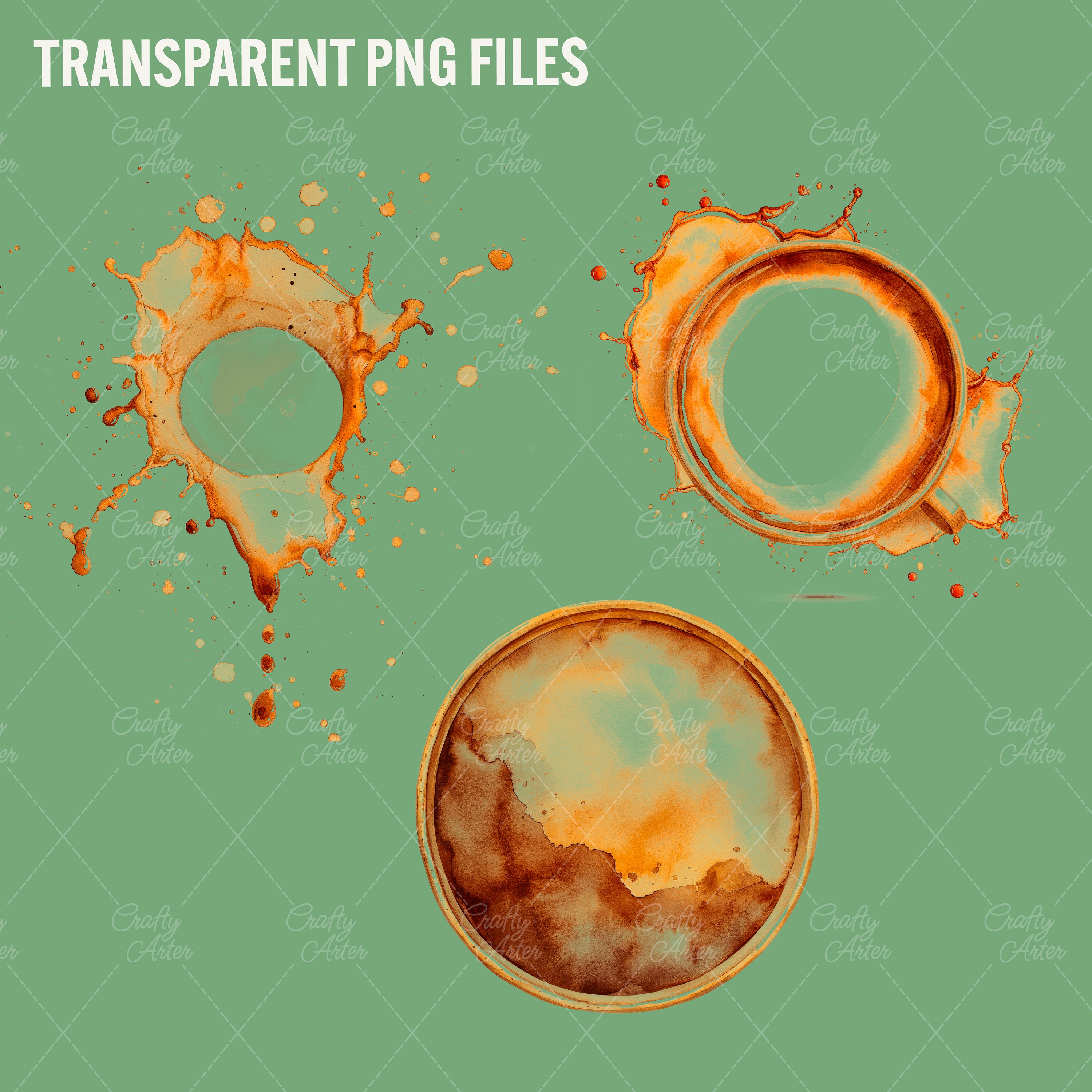 Watercolor Coffee Stains Clipart: 47 PNG Coffee Splashes (digital ...