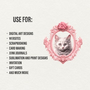 Watercolor Rococo Cats Clipart, 20 PNG Pastel Pink Elegant Cat, Pink ...