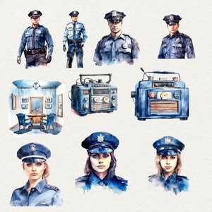 Watercolor Police Clipart Bundle: 68 PNG Illustrations (commercial Use ...