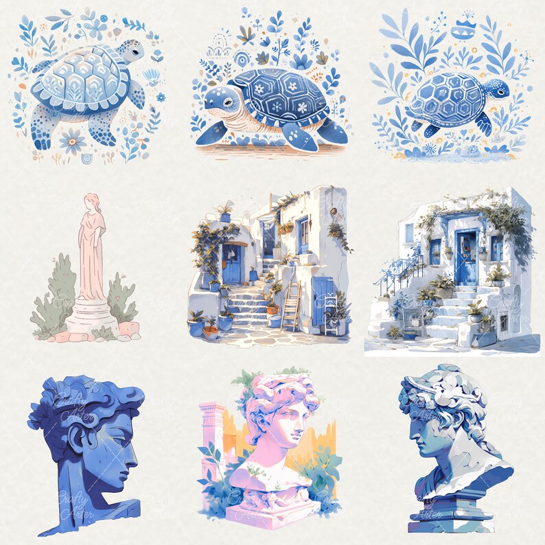 Pastel Greece Clipart Bundle: 48 PNG Watercolor Illustrations ...