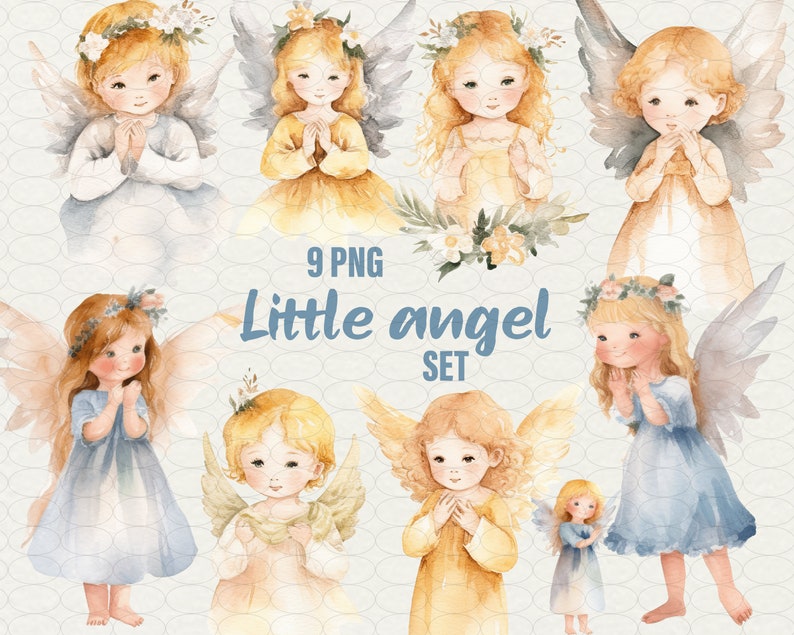 Little Angels Clipart 9 PNG Files Cute Angels Illustration - Etsy
