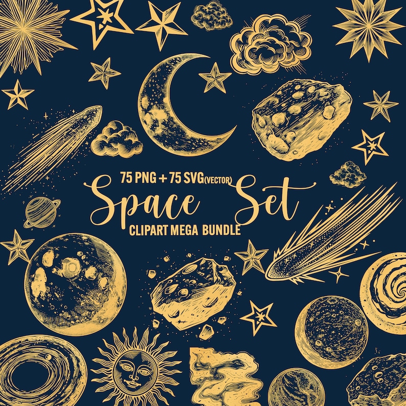Space Clipart Bundle: Galaxy Planets, Stars, Moon (SVG/PNG) - Etsy