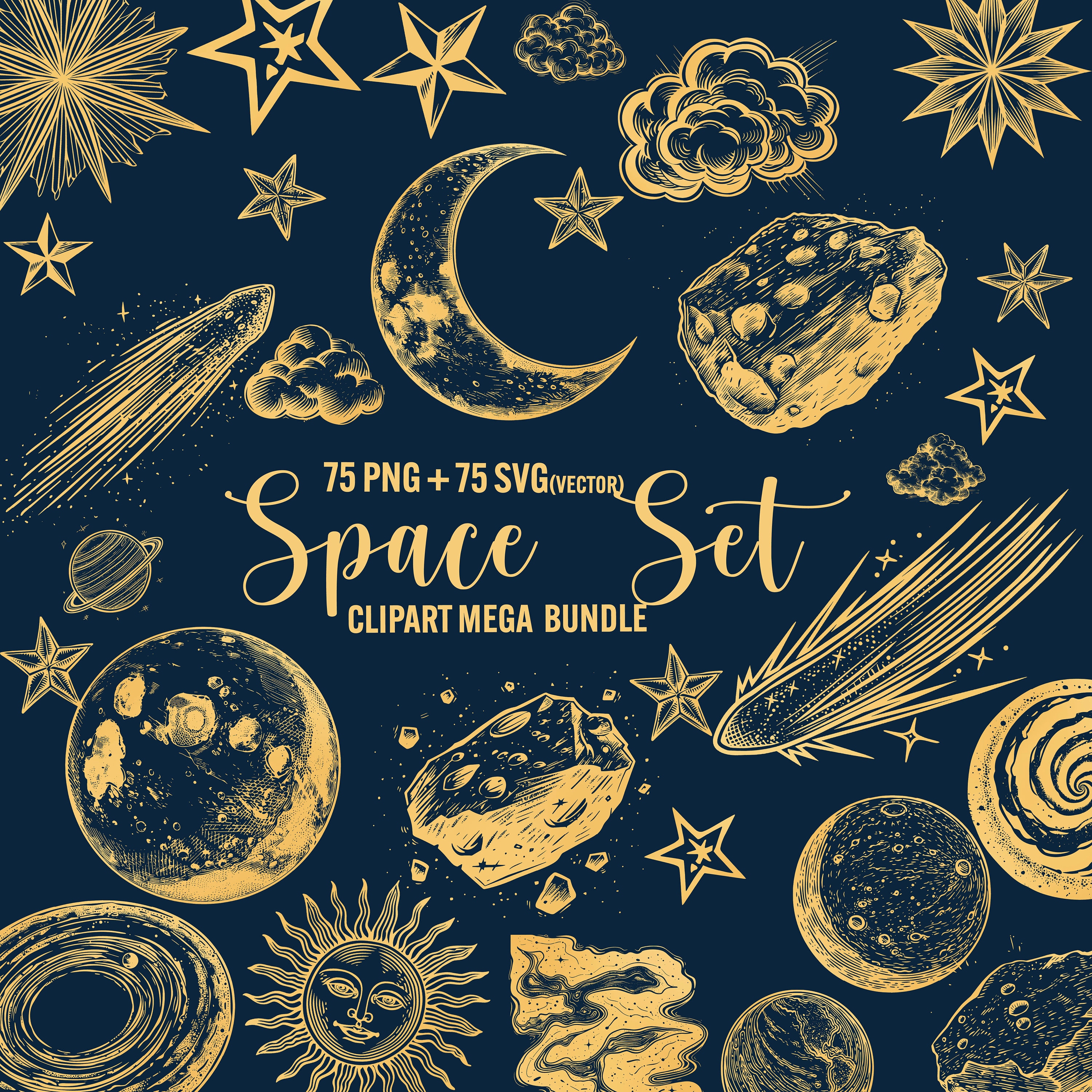 Space Clipart Bundle: Galaxy Planets, Stars, Moon (SVG/PNG) - Etsy