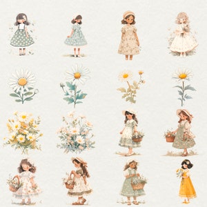 Spring Daisy Girls Clipart, 53 PNG Daisy Flowers Girls, Cute Spring ...