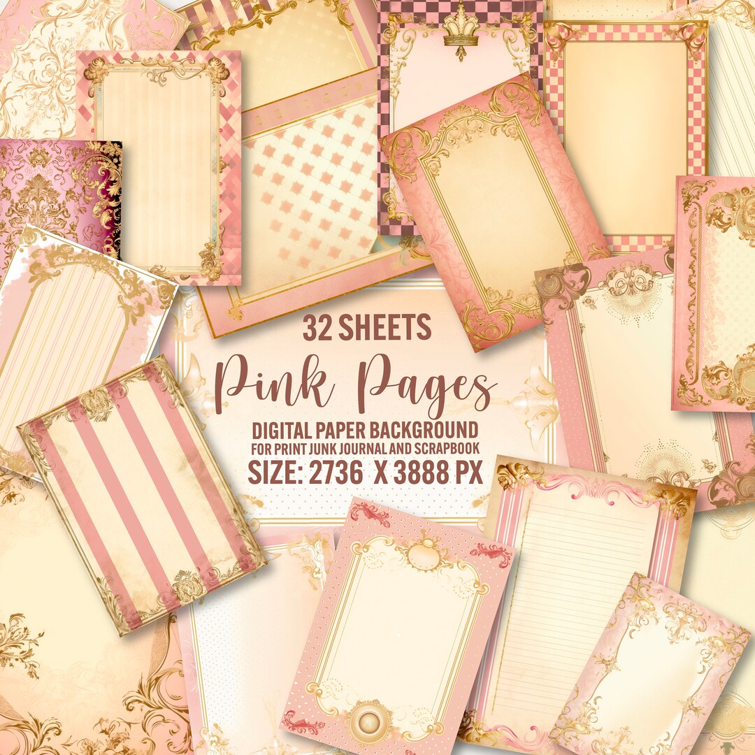 Pink Victorian Digital Paper: 32 Printable Scrapbook Backgrounds ...