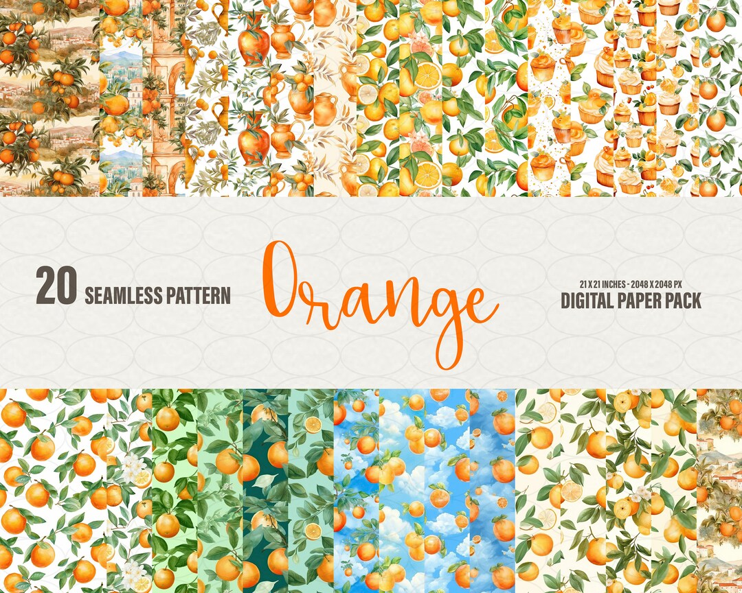 Orange Fruit Digital Paper: 20 Seamless Texture Patterns (commercial ...