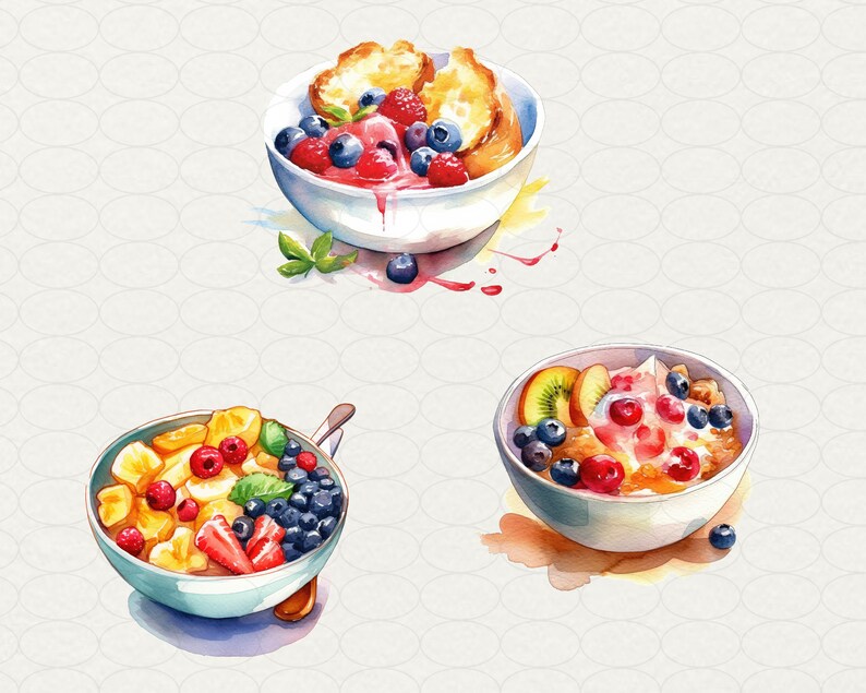 Watercolor Breakfast Clipart: 28 PNG Food Illustrations (commercial Use ...