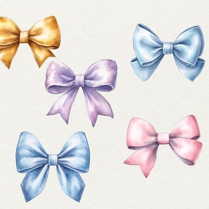 Watercolor Bows Clipart, 30 Png Pastel Bow Clipart Celebrate Clipart ...
