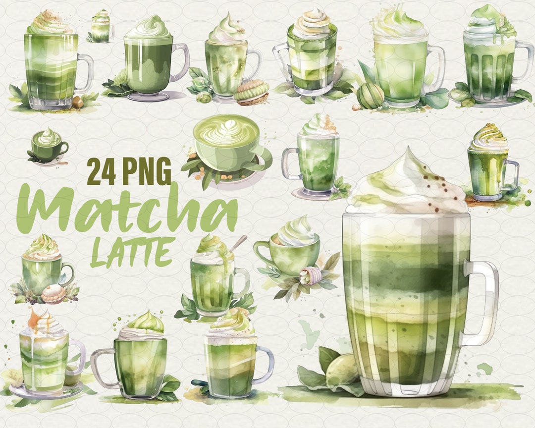 Matcha Latte Clipart - Green Tea Latte Drink Watercolor Matcha Latte 24 ...