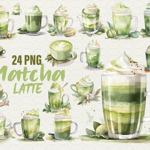 Matcha Latte Clipart - Green Tea Latte Drink Watercolor Matcha Latte 24 ...