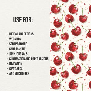 Cherry Seamless Pattern, Sweet Cherry Digital Paper, Watercolor Cherries Pattern Digital Papers ...