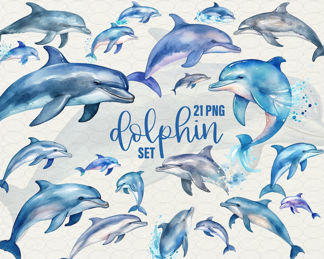 Watercolor Dolphin Clipart, 21 Png Ocean Animals Dolphin Watercolor ...