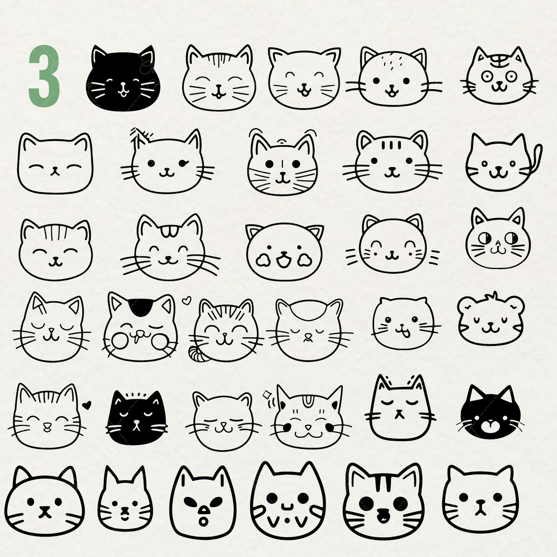 Cat Faces Clipart: Emotions SVG PNG Vector Files (commercial Use) - Etsy