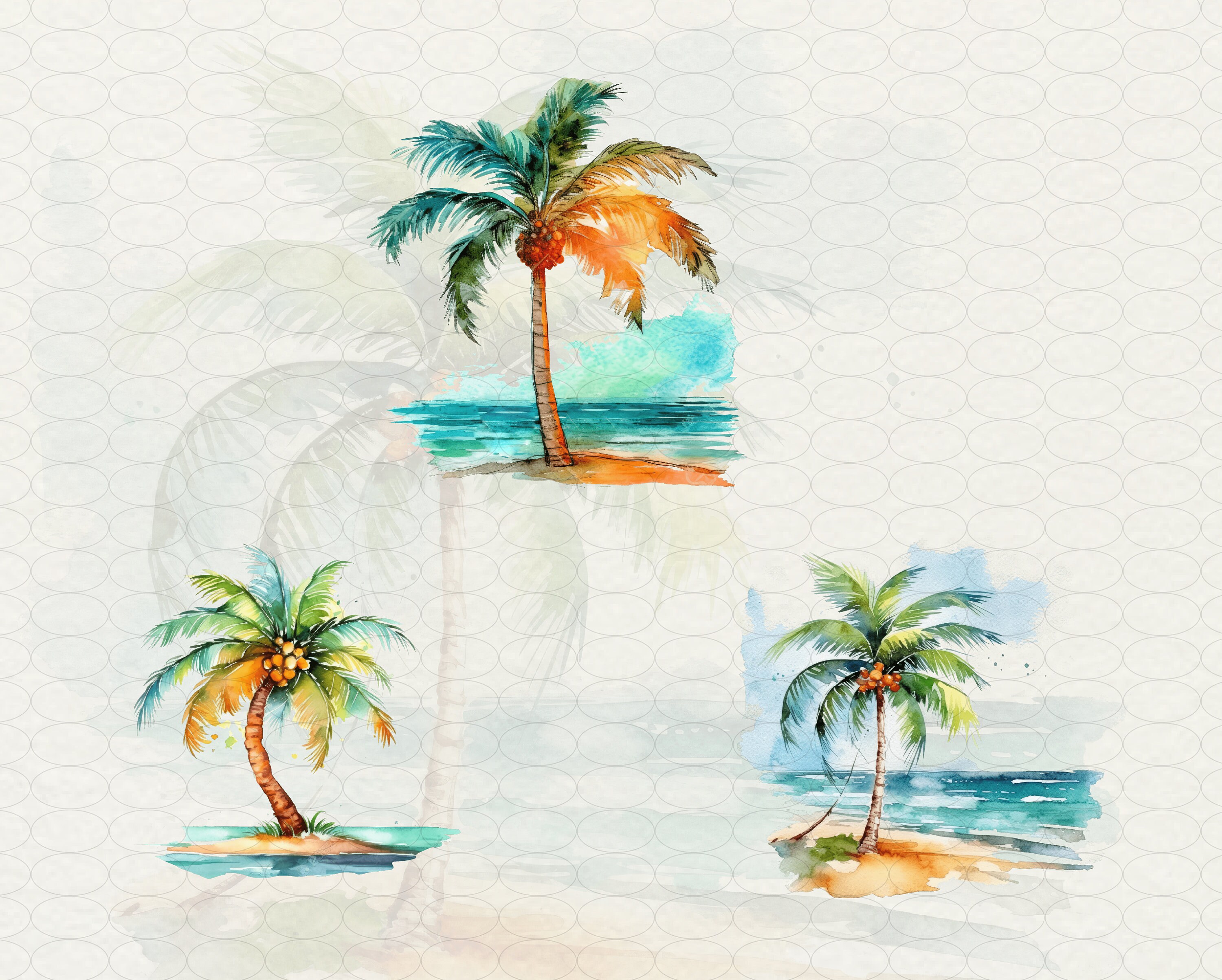 Watercolor Palm Trees Clipart 19 Png Tropical Island Palms - Etsy