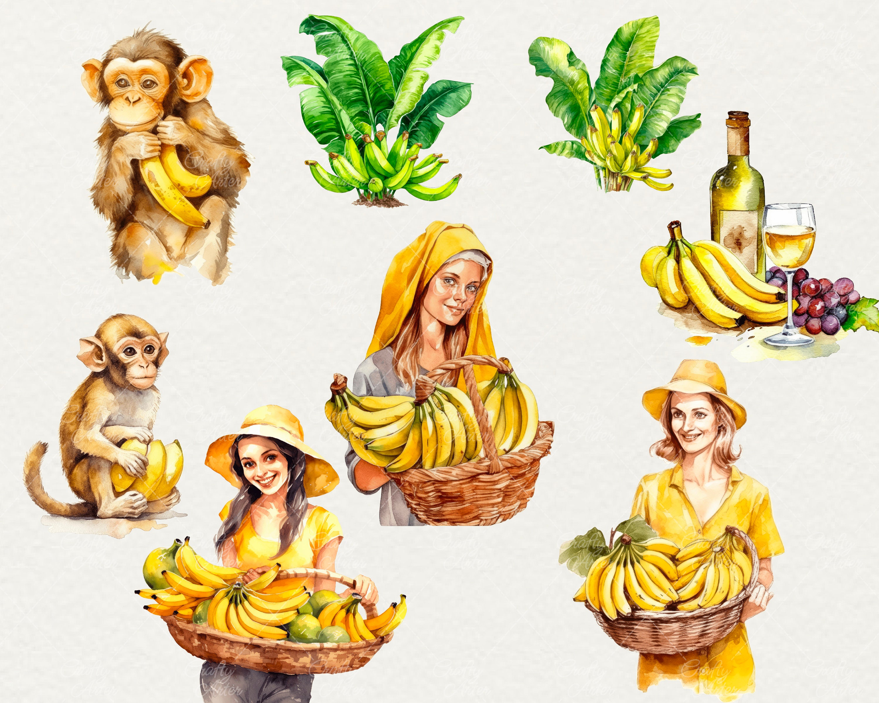Watercolor Banana Clipart 44 PNG Big Set Digital Art Banana - Etsy