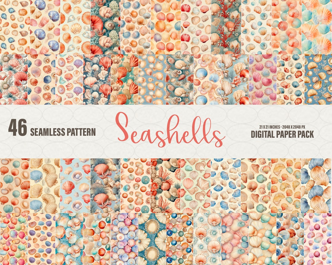 Seashell Digital Paper, 46 Ocean Seashell Seamless Pattern, Seashell ...