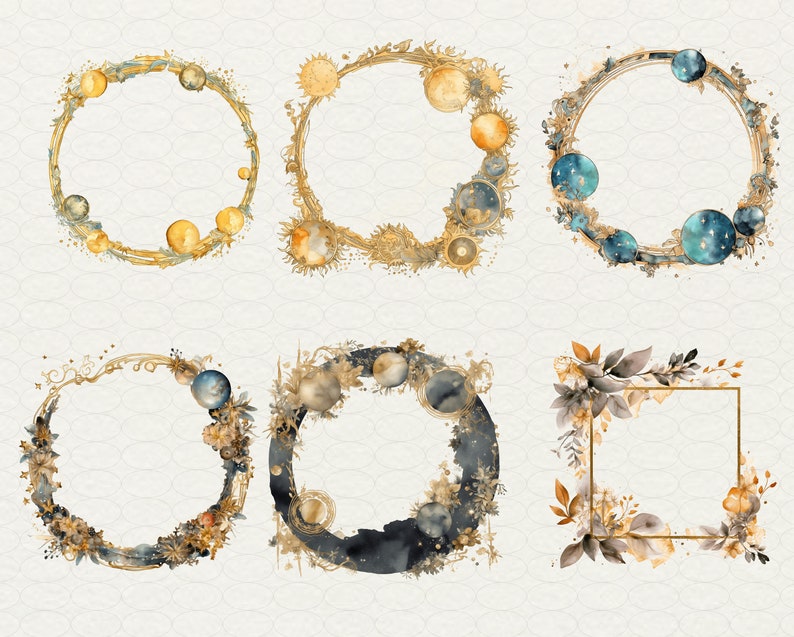 Watercolor Gold Frames Clipart Set Gold Stars Image Border - Etsy