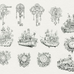 Steampunk Clipart 70 PNG Fantasy Clipart Steampunk Line Drawn Art ...