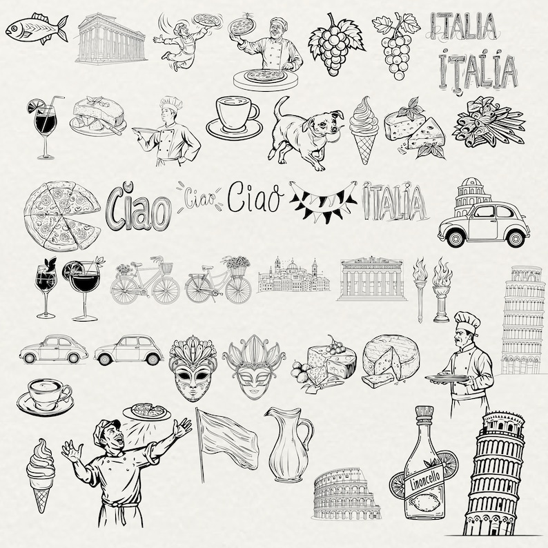 Italy Clipart Bundle: Italian Travel, Landmarks, Food (PNG, SVG) - Etsy