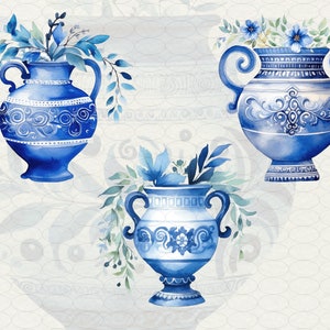 Blue Antique Greece Vase Clipart, 20 Png, Card Making, Watercolor Blue ...