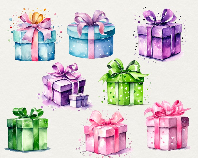 Watercolor Gift Box Clipart: 26 PNG Images, Commercial Use - Etsy