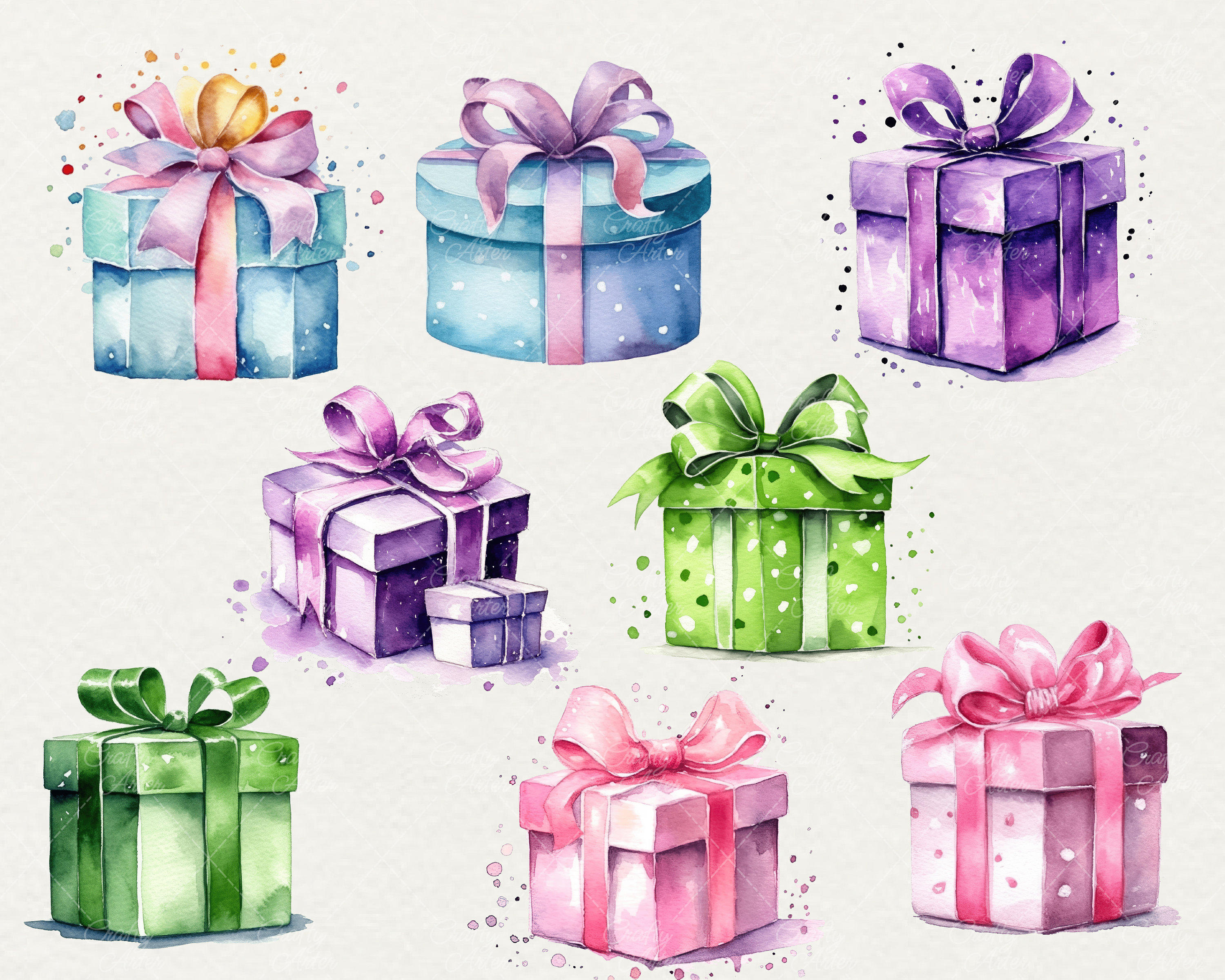 Watercolor Gift Box Clipart: 26 PNG Images, Commercial Use - Etsy