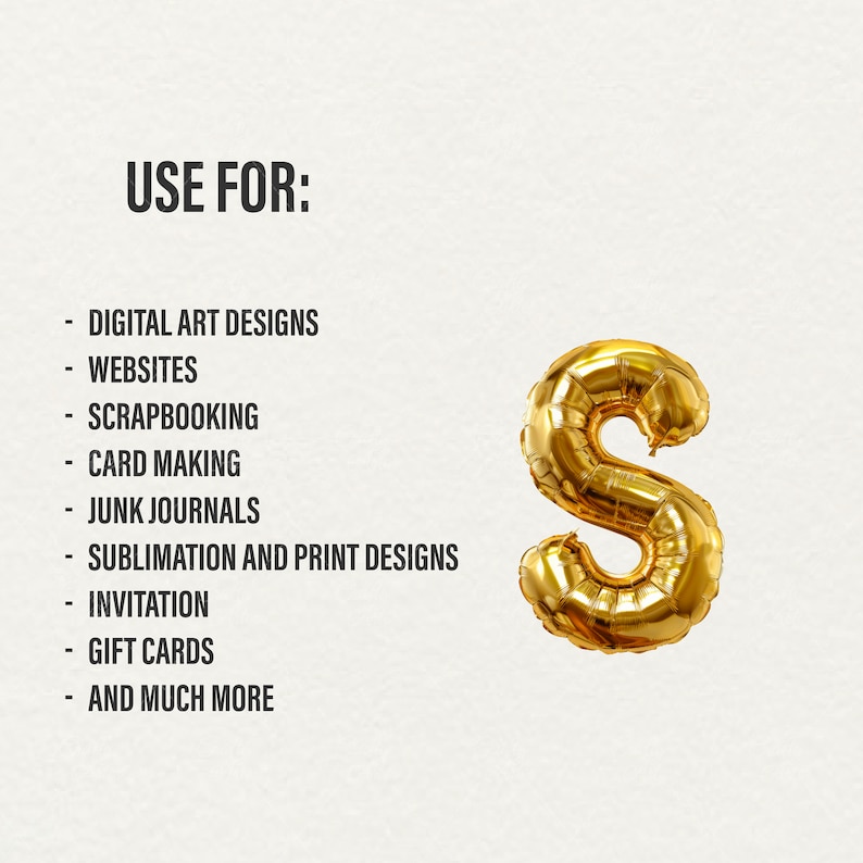 Gold Foil Balloon Alphabet Clipart: 55 PNG Letters (digital Download ...