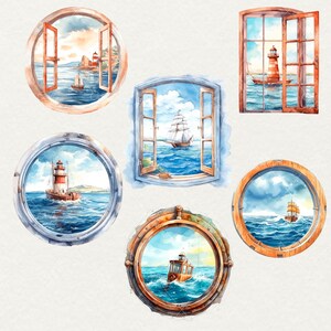 Watercolor Sea Window View Clipart, Nautical Windows 28 Png Watercolour ...