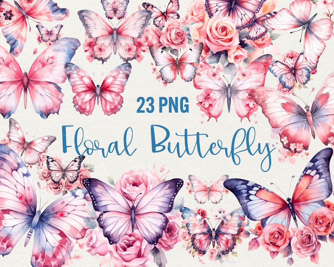 Watercolor Spring Pink Butterfly Clipart, Butterflies Clip Art Pink ...