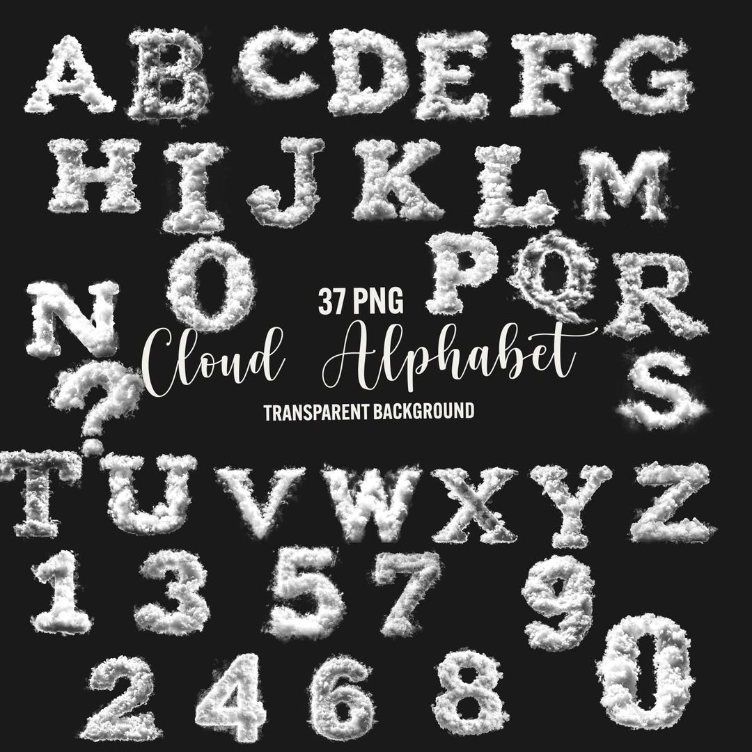 Clouds Alphabet Clipart, 37 Png Cloud Letters, Clouds Numbers, Sky ...