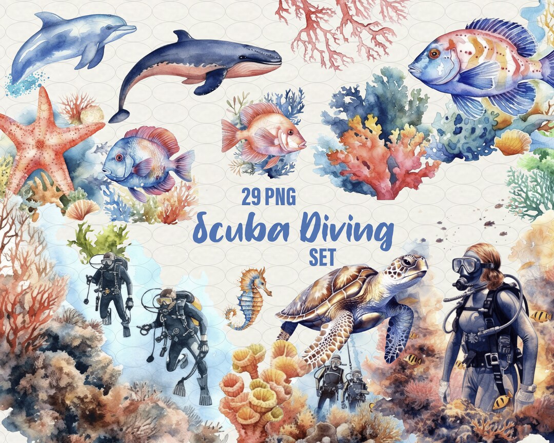 Scuba Diving Clipart: Coral Reef, Sea Life PNG Images (commercial Use ...