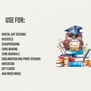 Watercolor School Owl Clipart, Back to School Clipart, Watercolor Owl ...