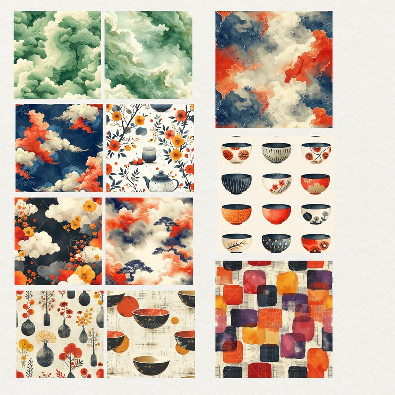 Japandi Digital Paper: 86 Seamless Patterns, Bonsai & Watercolor ...