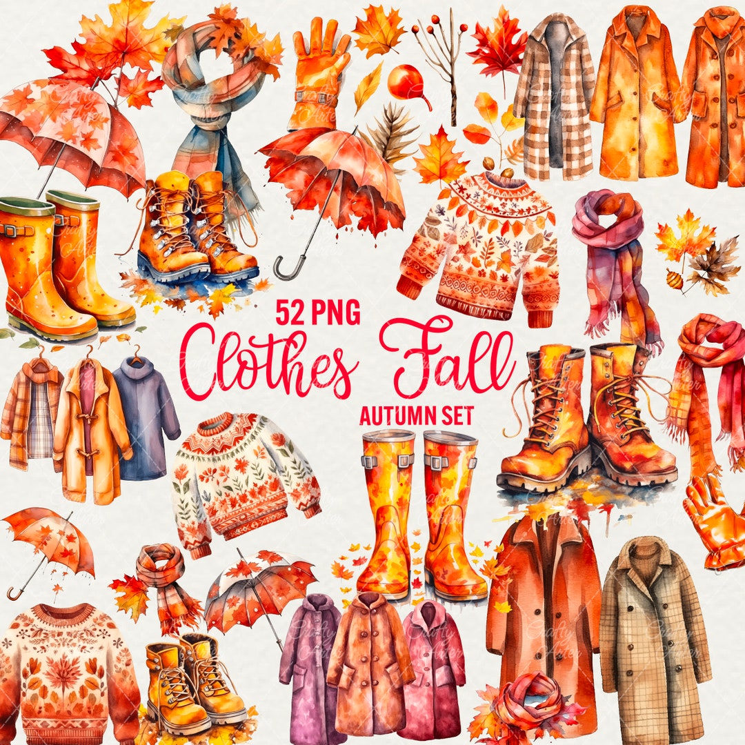 Watercolor Fall Clothes Clipart: Autumn Wear Illustrations (52 PNG ...