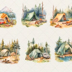 Watercolor Camping Clipart, Outdoor Camp, Bonfire, Backpack, Tent ...