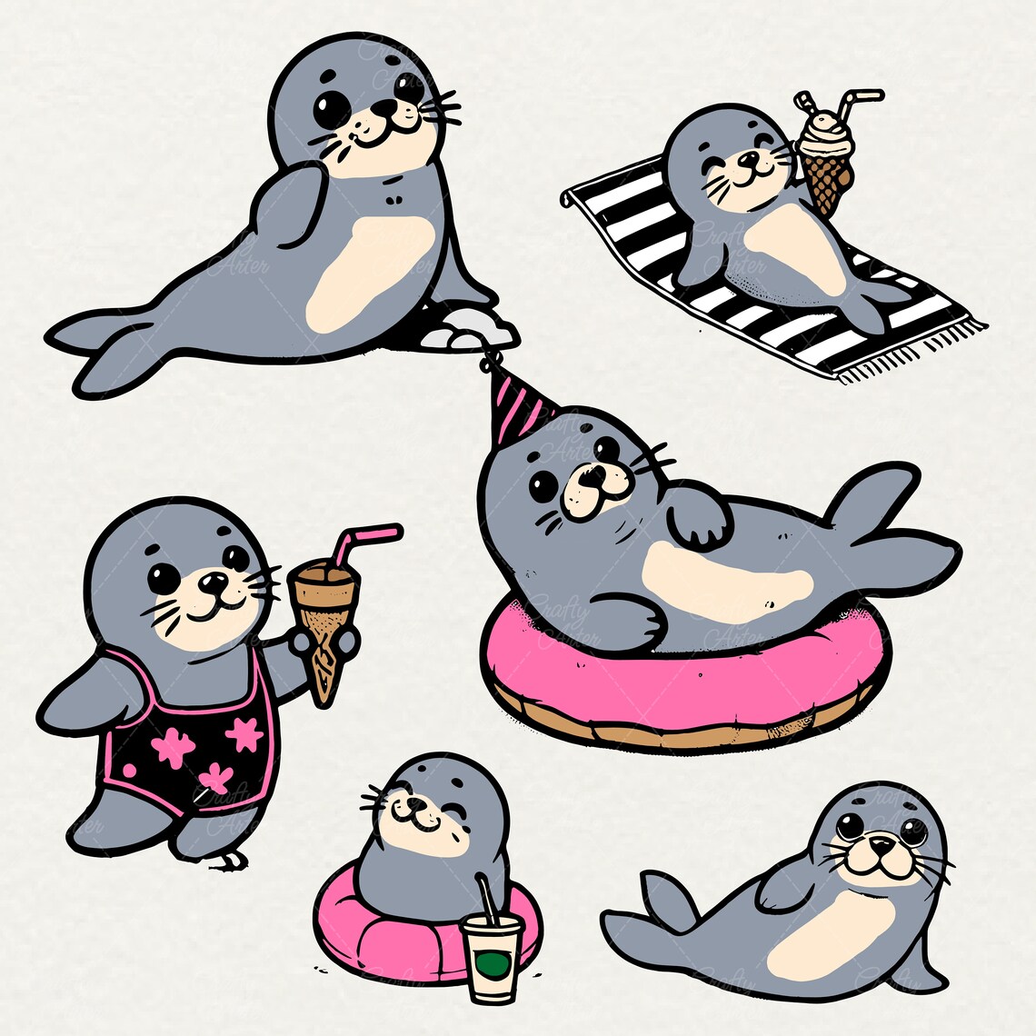 Seal Chill Clipart Bundle, Summer Animals (PNG, SVG) - Etsy