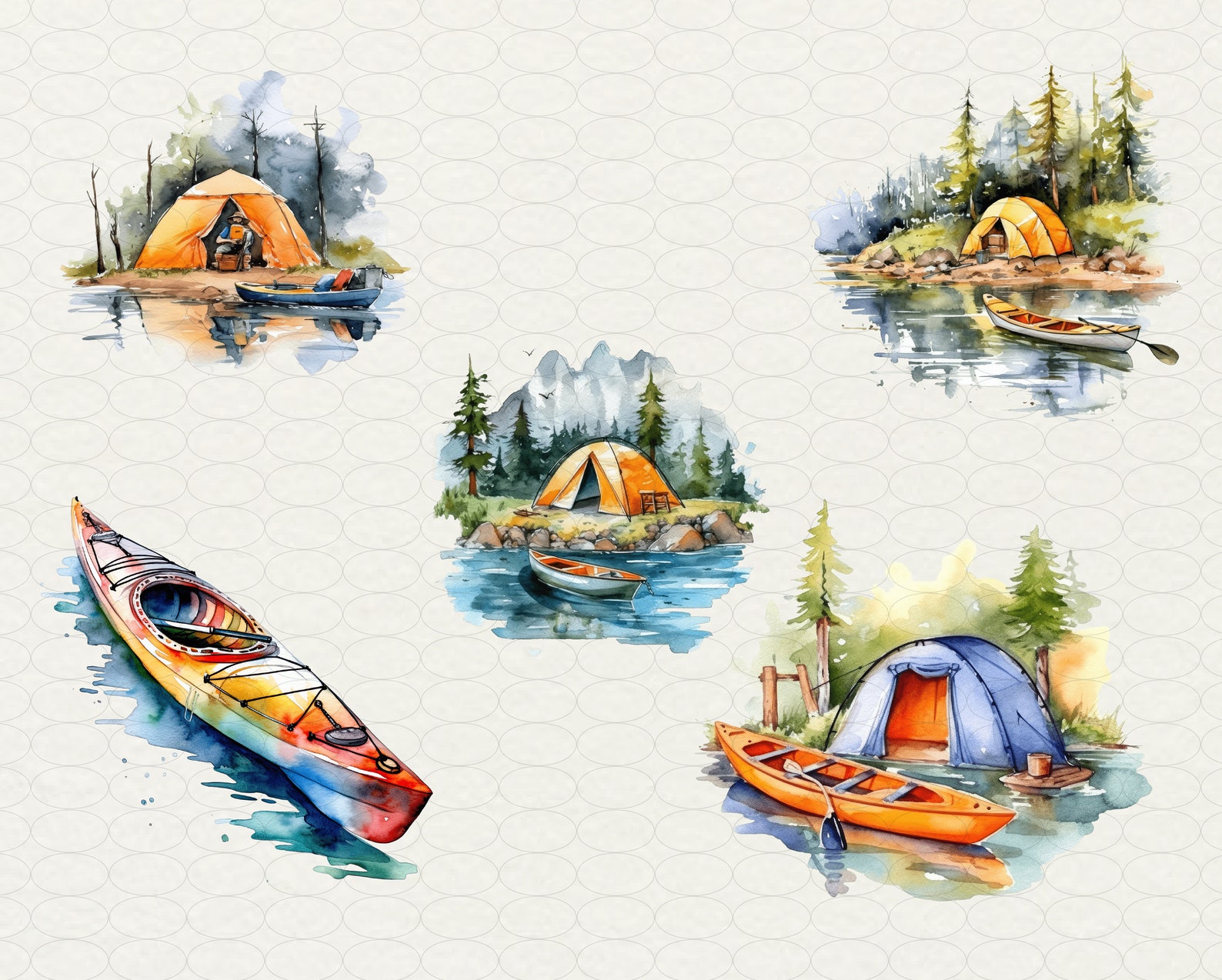 Watercolor Kayaking Clipart: Outdoor Camp & Bonfire (35 PNG) - Etsy