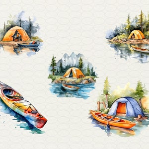 Watercolor Kayaking Clipart: Outdoor Camp & Bonfire (35 PNG) - Etsy