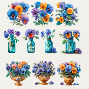 Watercolor Pansy Flower Clipart, 37 PNG Pansy Flowers, Spring Viola ...
