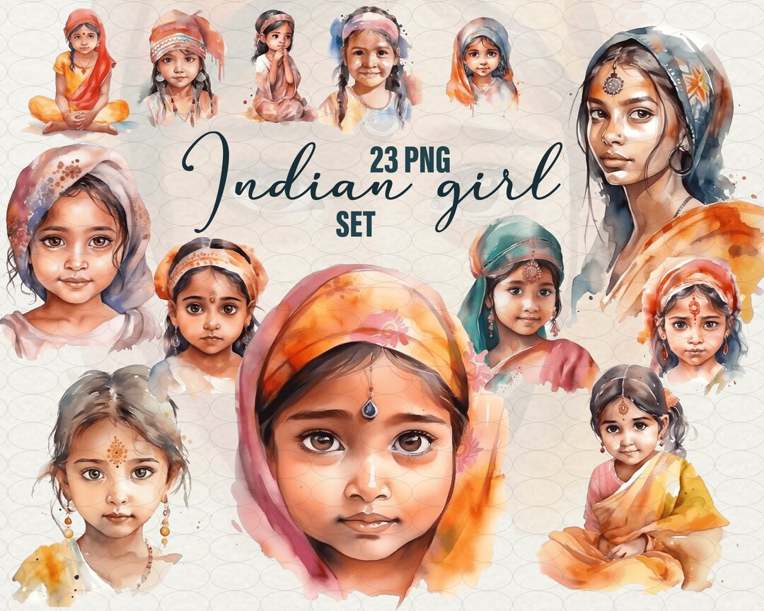 Indian Girl Clipart, Indian Watercolor Clipart, 23 PNG Indian Girl in a ...