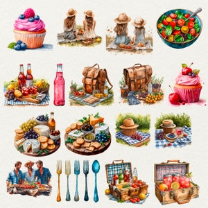 Watercolor Picnic Clipart, 57 Png Summer Picnic Basket, Spring Picnic ...