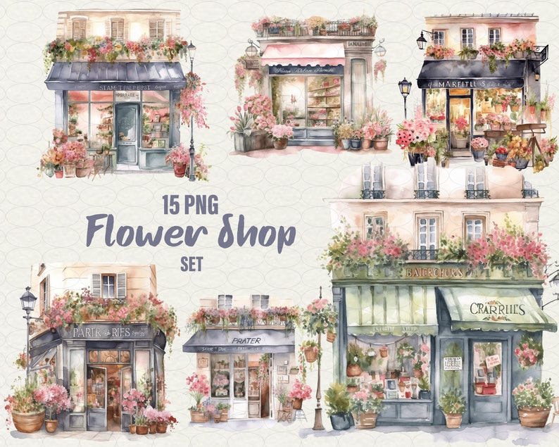 Flower Shop Clipart. Spring Clipart 15 Png Watercolor Flower - Etsy