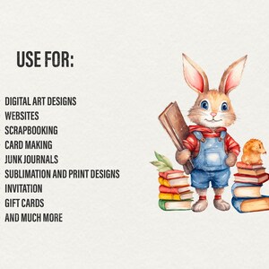 Watercolor School Bunny Clipart, Back to School Clipart Watercolor ...