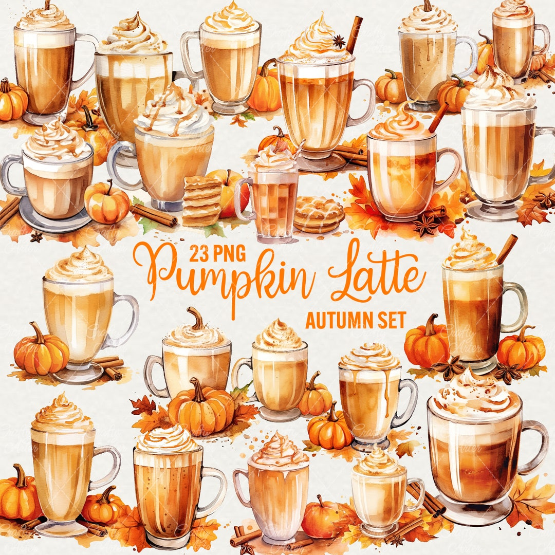 Watercolor Pumpkin Spice Latte Clipart: 23 PNG Autumn Coffee Designs ...