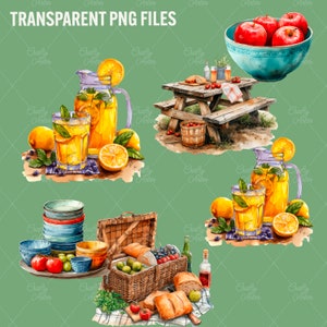 Watercolor Picnic Clipart, 57 Png Summer Picnic Basket, Spring Picnic ...