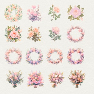 Spring Flowers Clipart, 48 PNG Pink Flower, Watercolor Floral Clipart ...